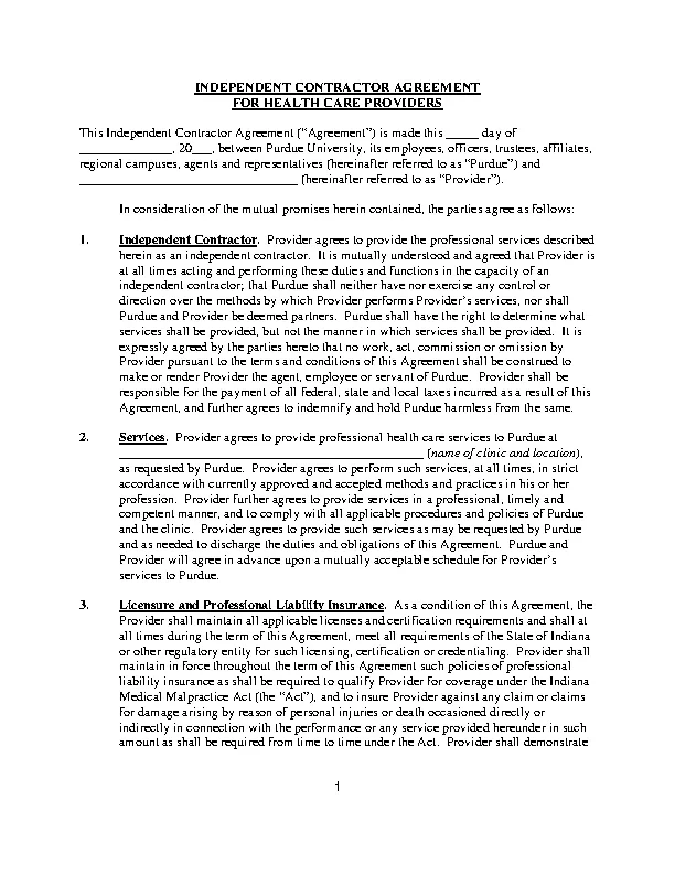 Independent Contractor Agreement For Health Care - PDFSimpli