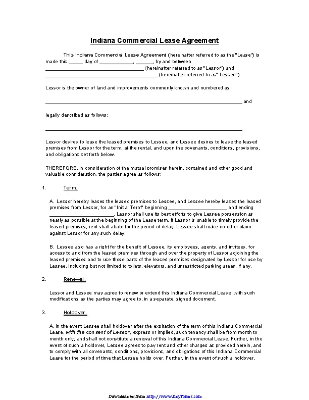 Indiana Commercial Lease Agreement Form - PDFSimpli