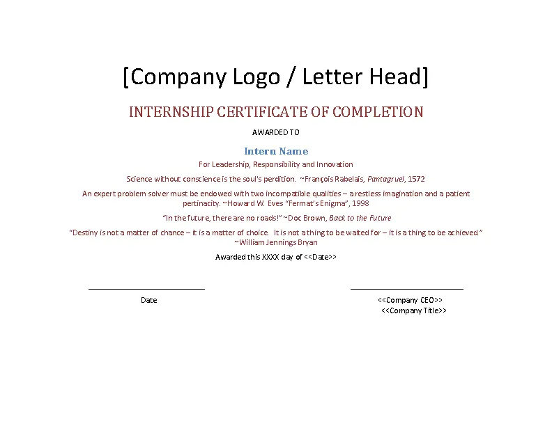 Internship Completion Certificate Template PDFSimpli