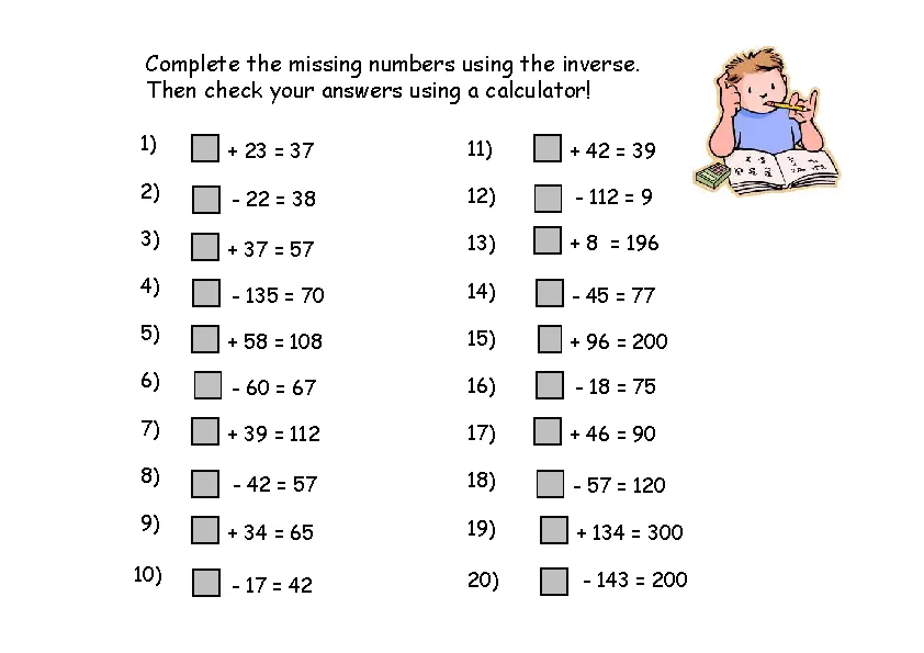 Inverse Missing Numbers Worksheet Template - PDFSimpli