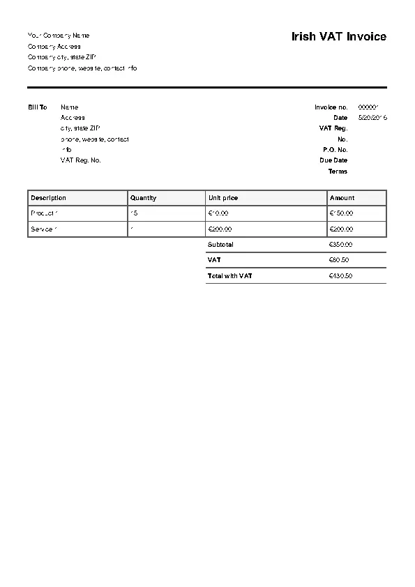 Irish Vat Invoice Template - PDFSimpli