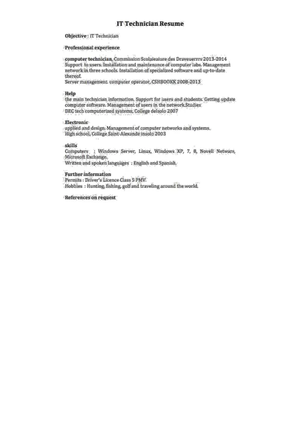 It Technician Resume - PDFSimpli
