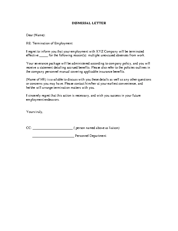 Job Dismissal Termination Letter - PDFSimpli