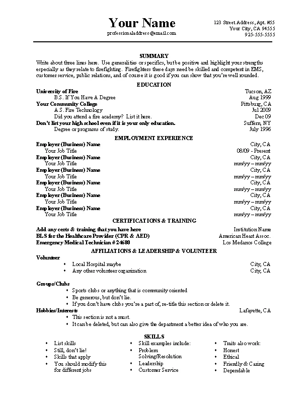 Job History Firefighter Resume PDFSimpli