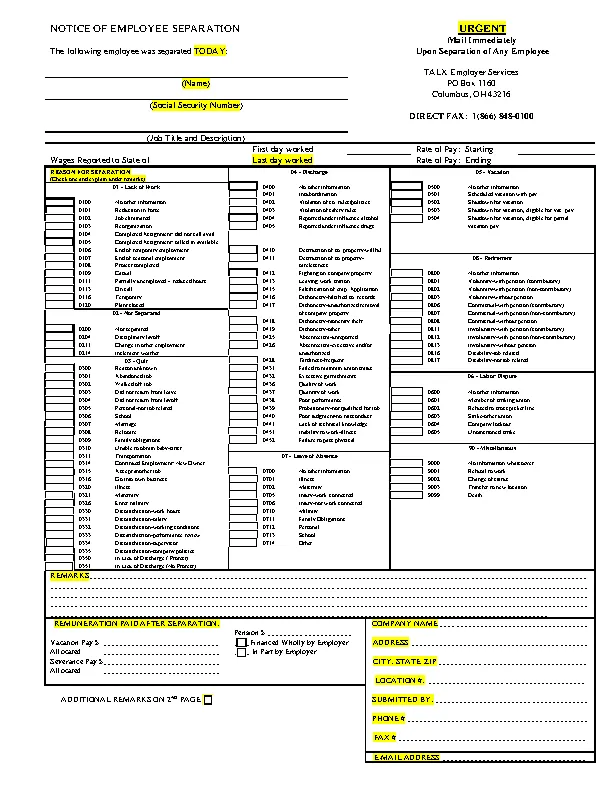 Job Separation Notice Template (1) - PDFSimpli