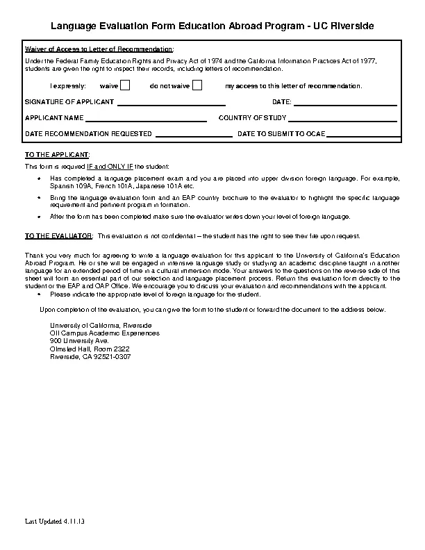 Language Evaluation Form - PDFSimpli