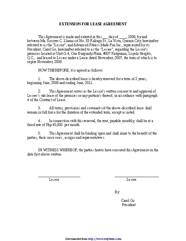 Lease Extension Agreement 2 - PDFSimpli