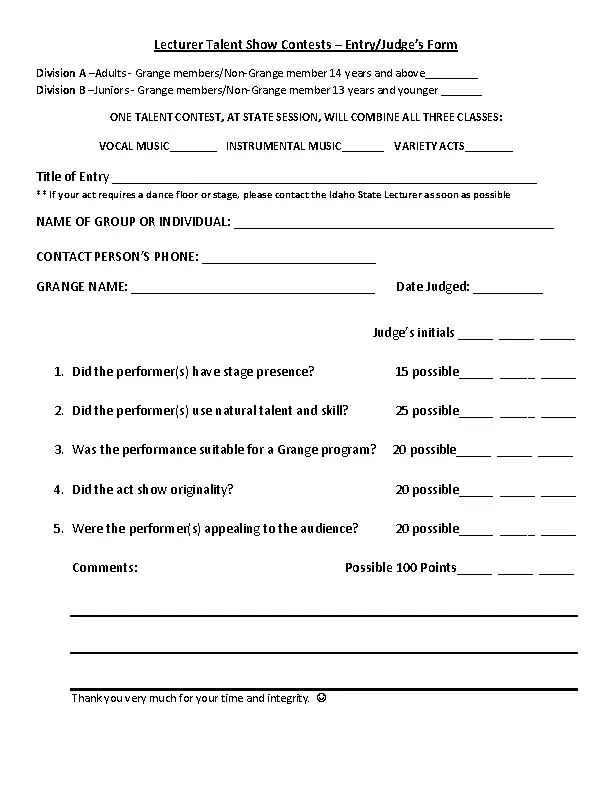 Talent Show Sign Up Sheet Template