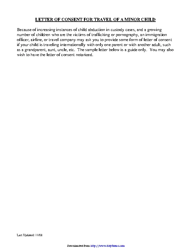 Letter Of Consent For Travel Of A Minor Child - PDFSimpli