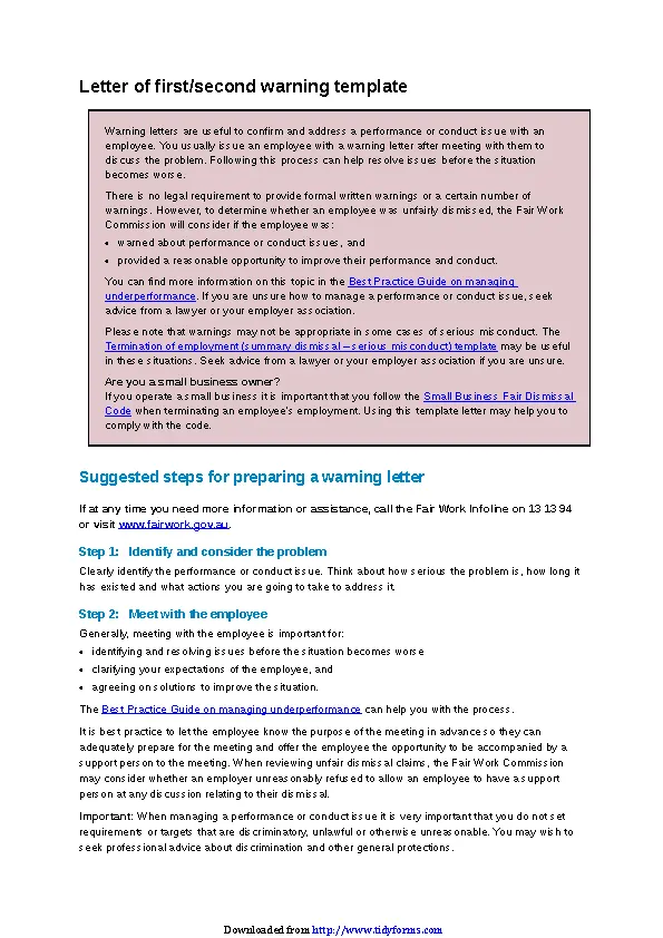 Letter Of First Second Warning Template - PDFSimpli
