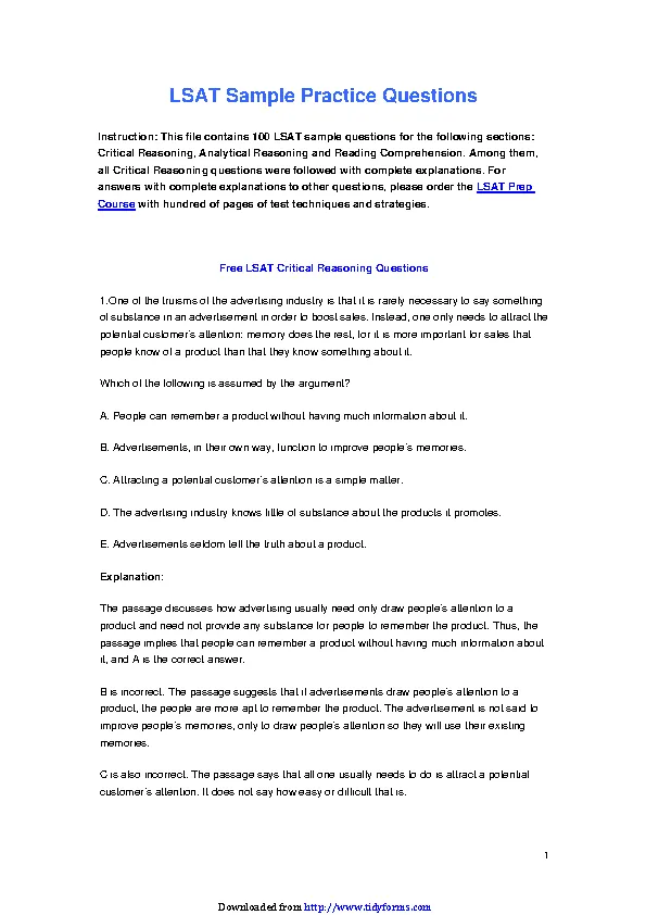 Lsat Sample Questions Template 3 - PDFSimpli