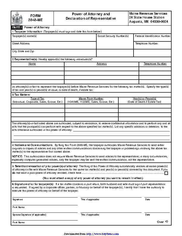 Maine Tax Power Of Attorney Form - PDFSimpli