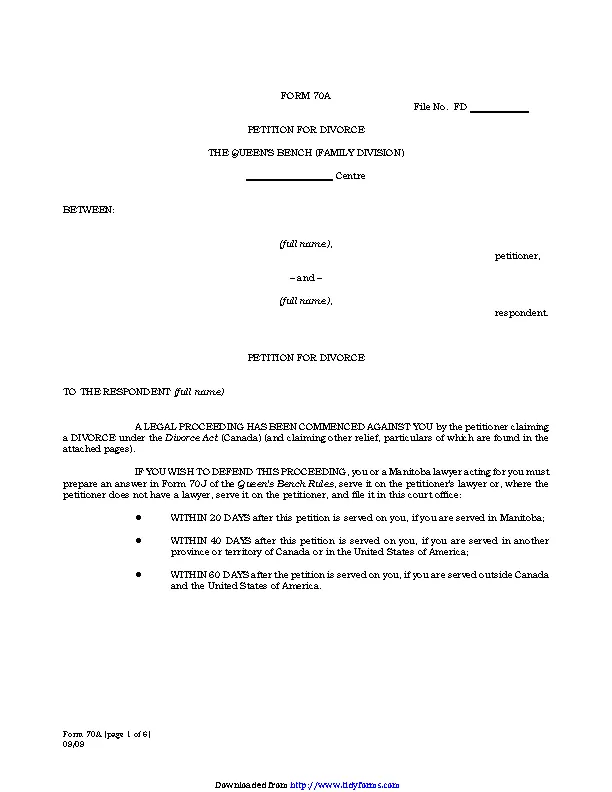 Manitoba Petition For Divorce Form - PDFSimpli
