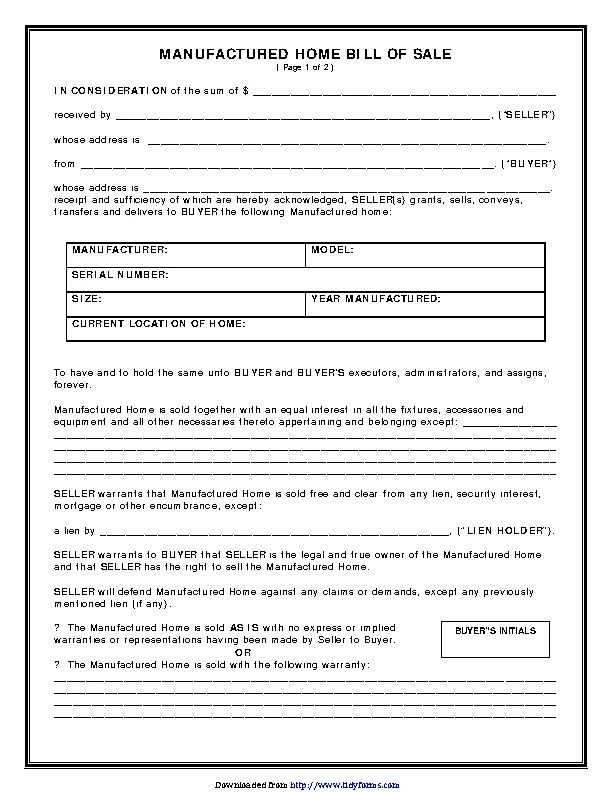 Manufactured Home Bill Of Sale Fillable Pdf - PDFSimpli Manufactured Home Bill Of Sale Fillable Pdf - PDFSimpli