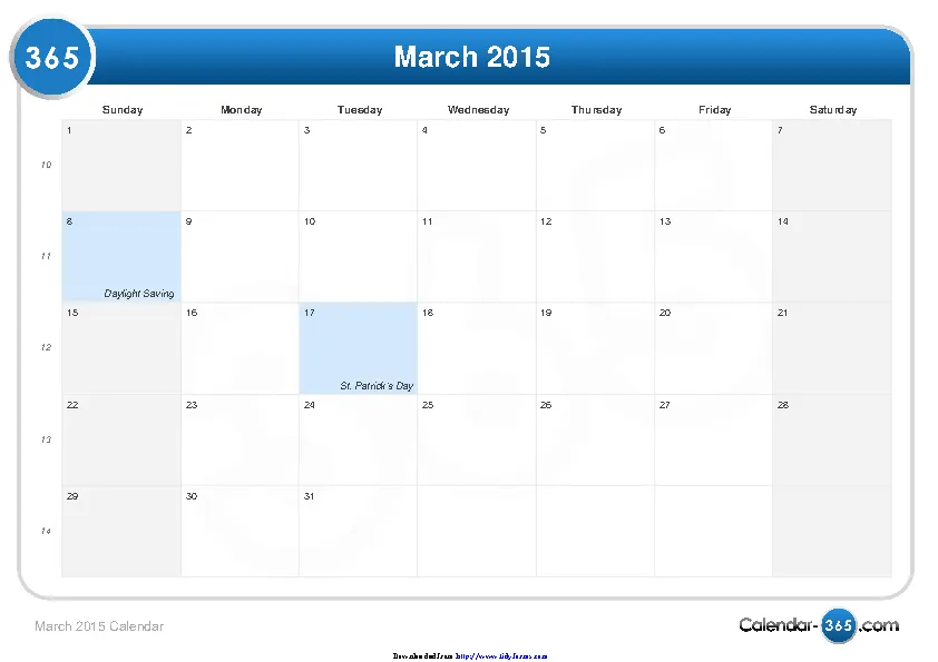 March 2015 Calendar 2 - PDFSimpli