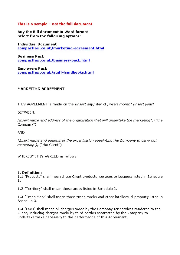 Marketing Agreement Template 1 - PDFSimpli