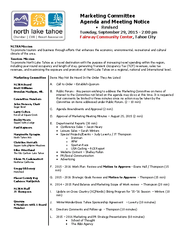 Marketing Committee Meeting Agenda Example - PDFSimpli