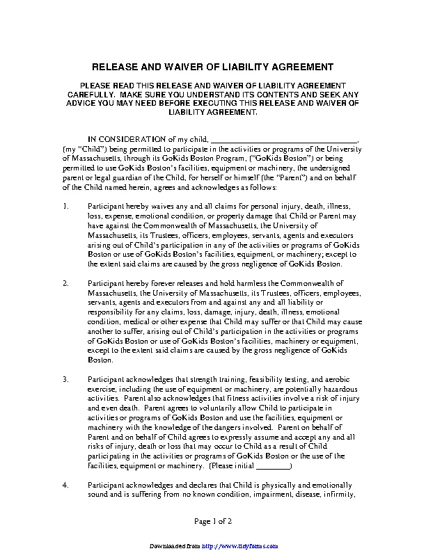 Massachusetts Liability Release Form 1 Pdfsimpli 9247