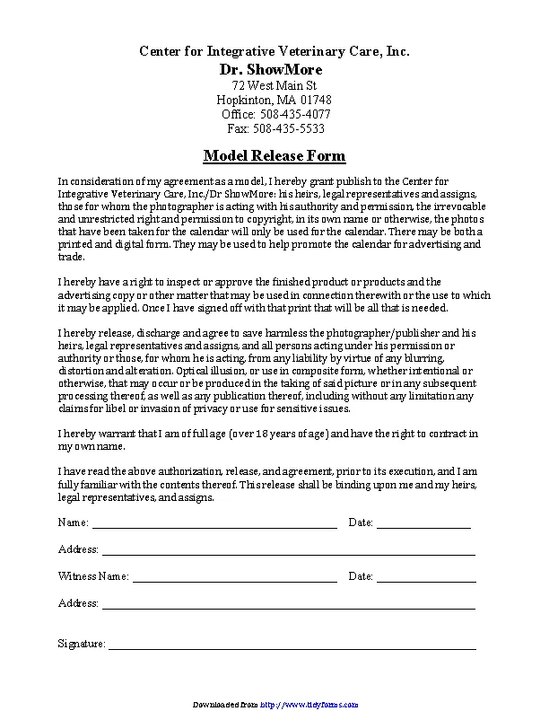 Massachusetts Model Release Form 1 - PDFSimpli