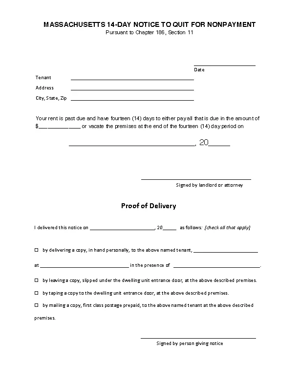 massachusetts notice to quit 14 days nonpayment - PDFSimpli