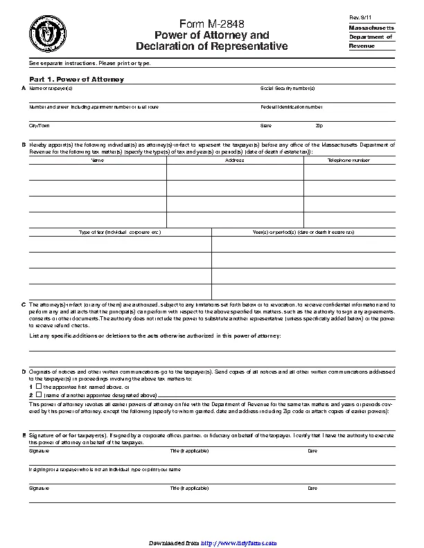 Massachusetts Tax Power Of Attorney Form - PDFSimpli