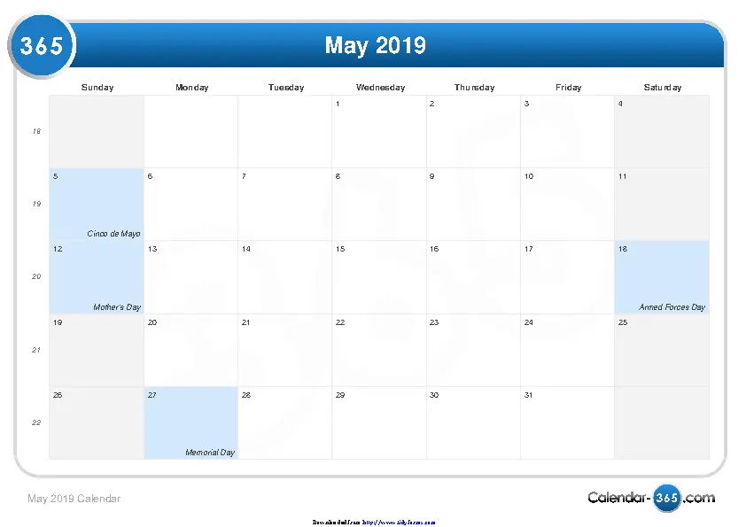 May 2019 Calendar 2 - PDFSimpli