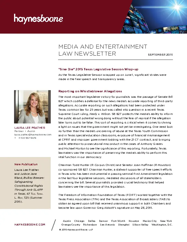 Media And Entertainment Law Newsletter - PDFSimpli