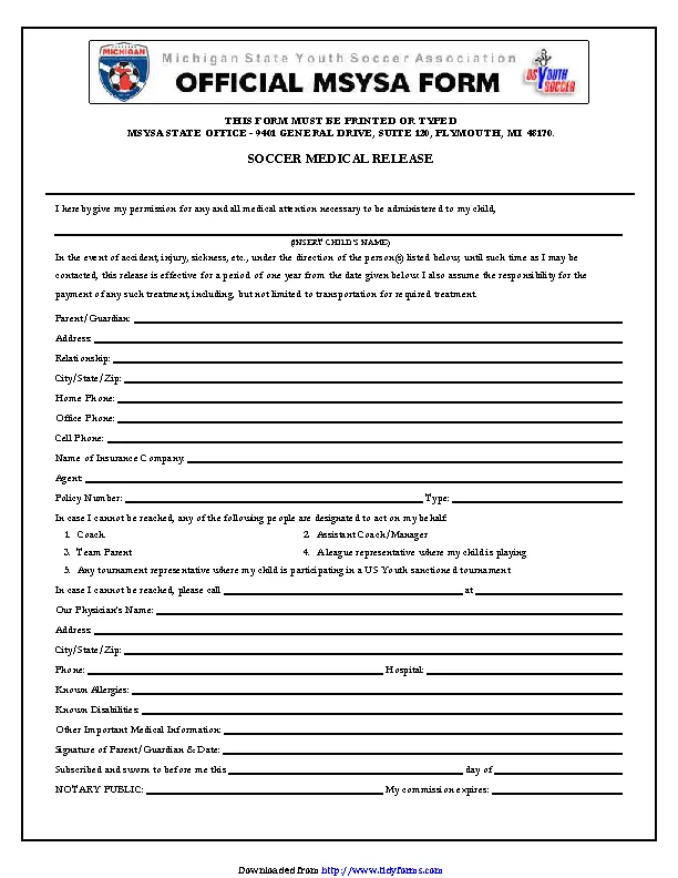 Michigan Soccer Medical Release Form - PDFSimpli