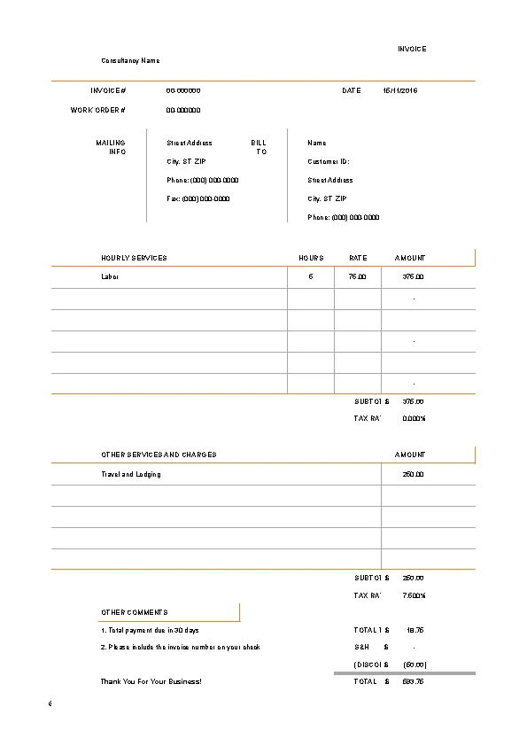 Microsoft Consultant Invoice Xls Format Free Template - PDFSimpli