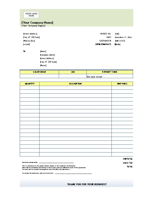 Microsoft Spreadsheet Invoice Template Download - PDFSimpli