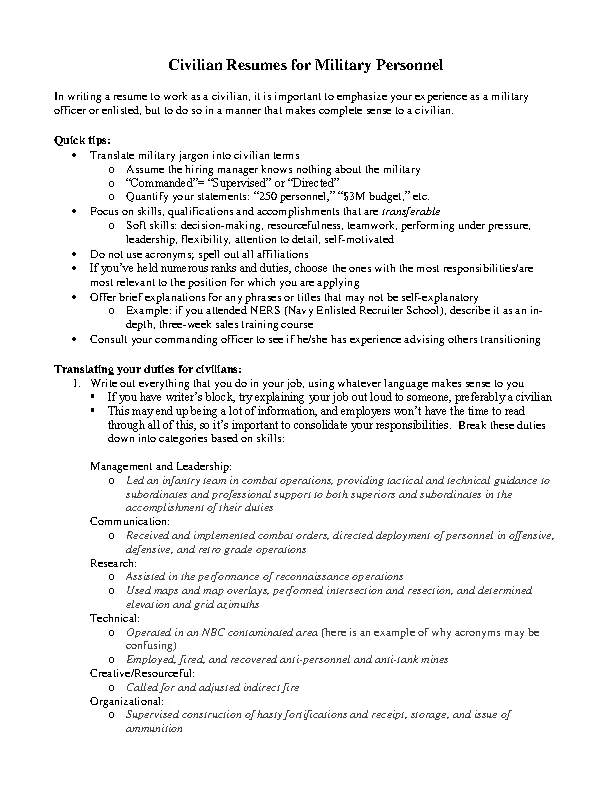 Military Personal Resume - PDFSimpli
