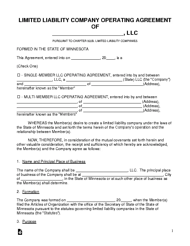 Minnesota Llc Operating Agreement Template PDFSimpli