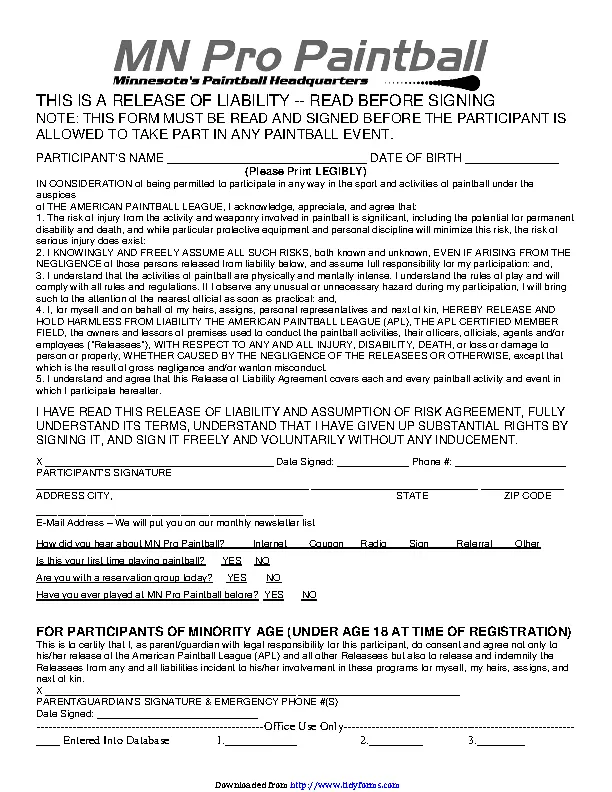 Minnesota Release Of Liability Form - PDFSimpli