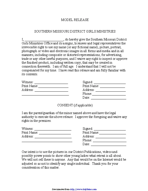 Missouri Model Release Form 1 - PDFSimpli