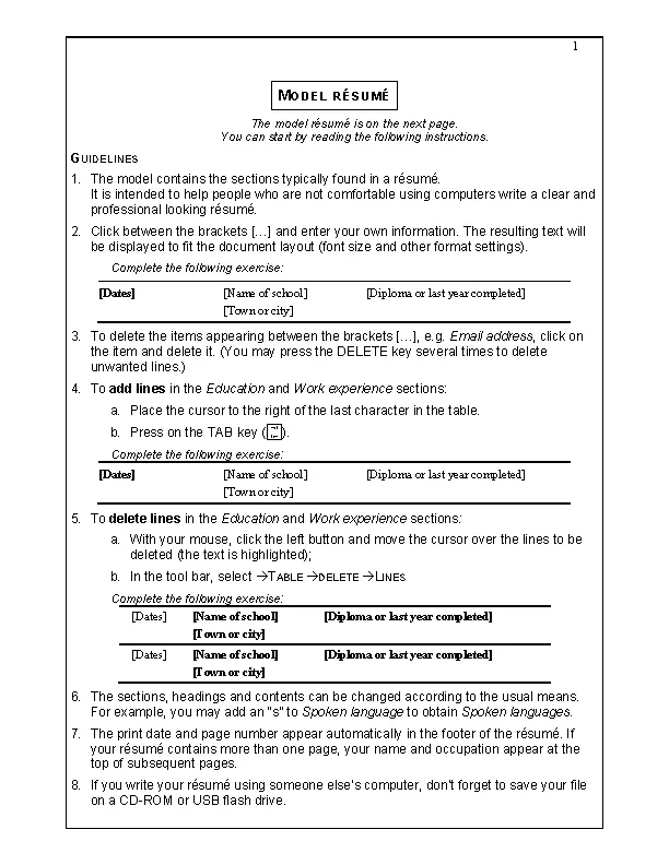 Model Resume - PDFSimpli