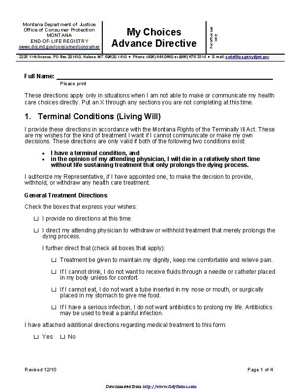 Montana Advance Health Care Directive Form 2 - PDFSimpli