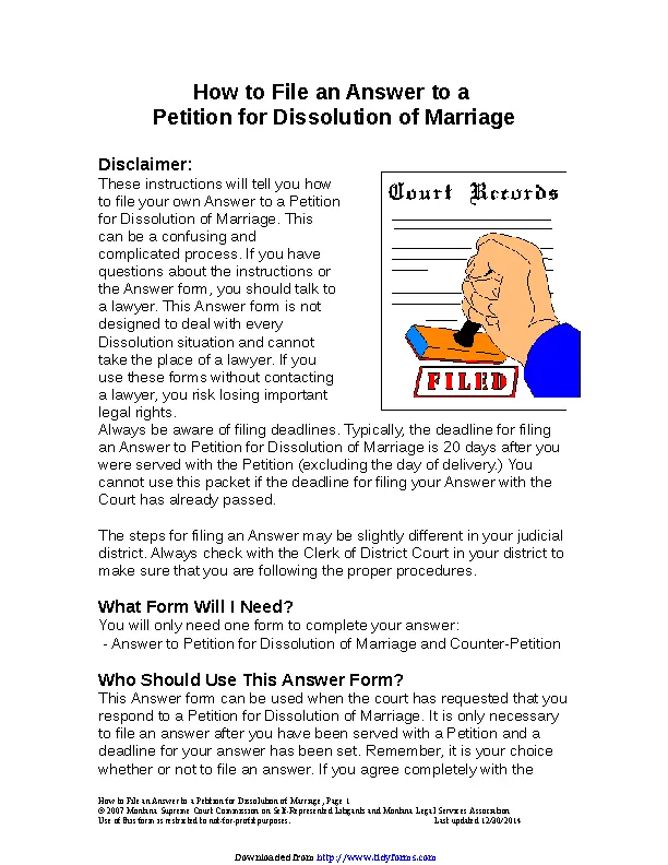 Montana Answer To Dissolution Form - PDFSimpli