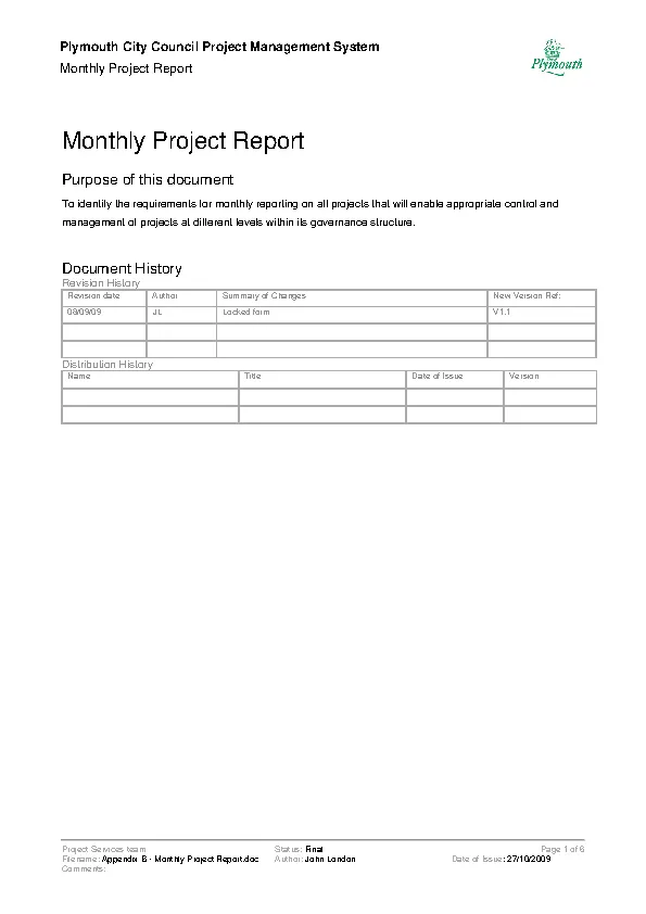 Monthly Project Report - PDFSimpli