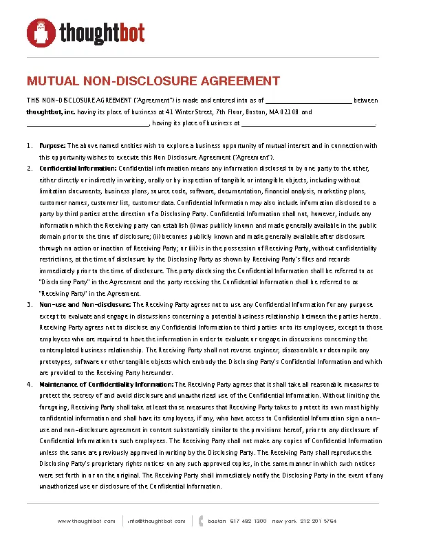 Mutual Non Disclosure Agreement Form - PDFSimpli
