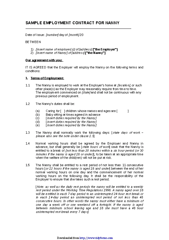 Nanny Client Sample Contract - PDFSimpli