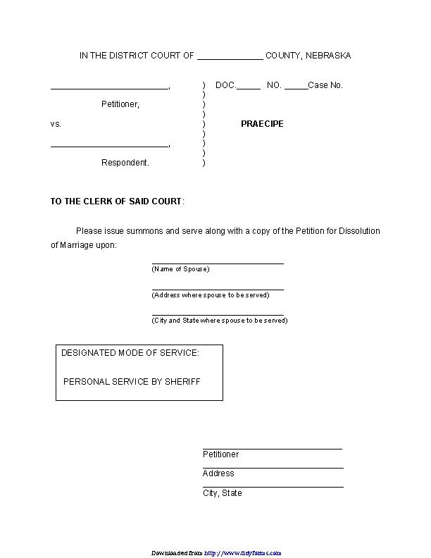 Nebraska Praecipe Form - PDFSimpli