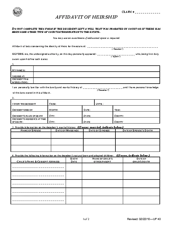 nevada affidavit of heirship form UP 40 - PDFSimpli