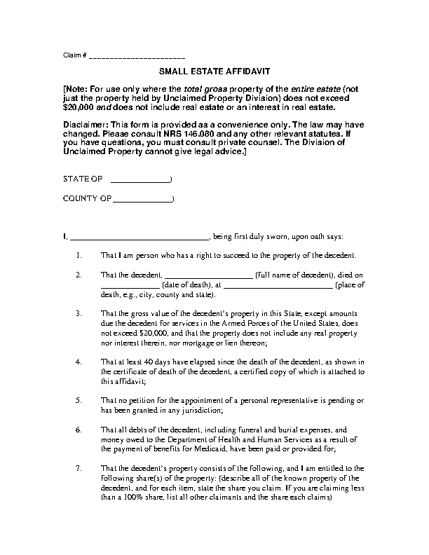 nevada small estate affidavit form UP 45 - PDFSimpli