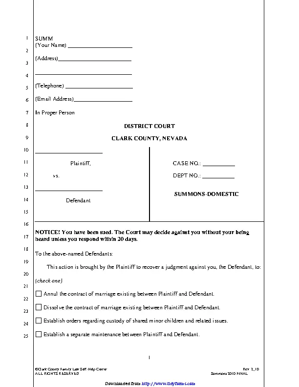 Nevada Summons Form - PDFSimpli