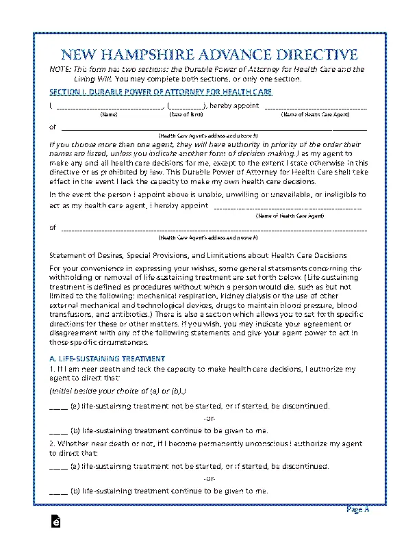 new hampshire advance directice form - PDFSimpli