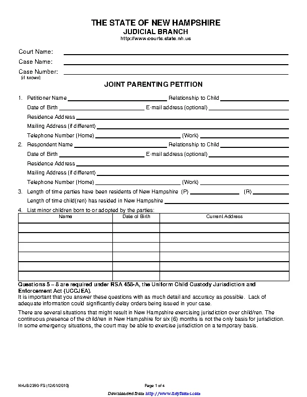 New Hampshire Parenting Petition Joint Form - PDFSimpli