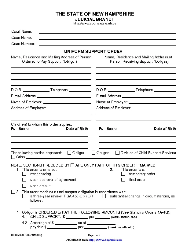New Hampshire Uniform Support Order Form - PDFSimpli