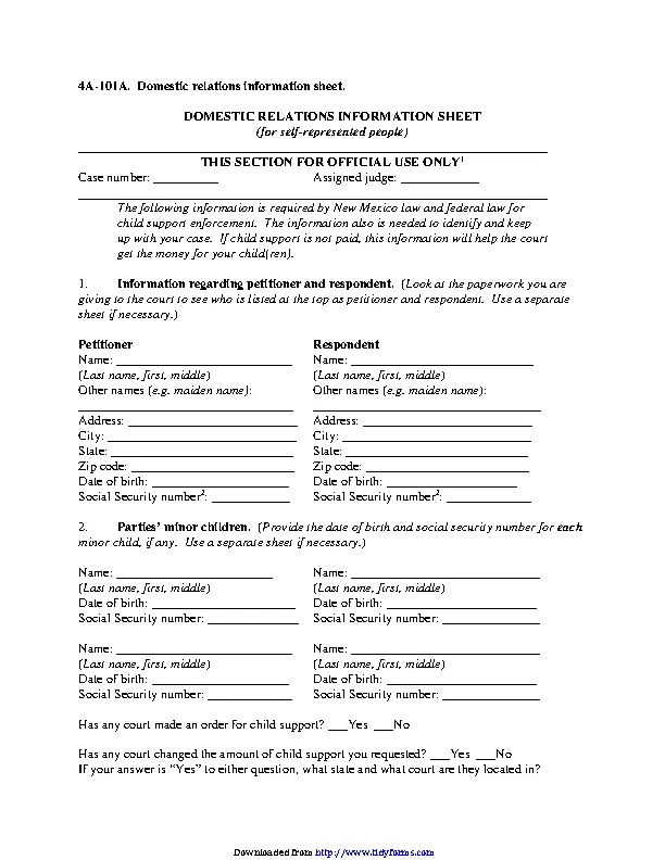 New Mexico Domestic Relations Information Sheet - PDFSimpli