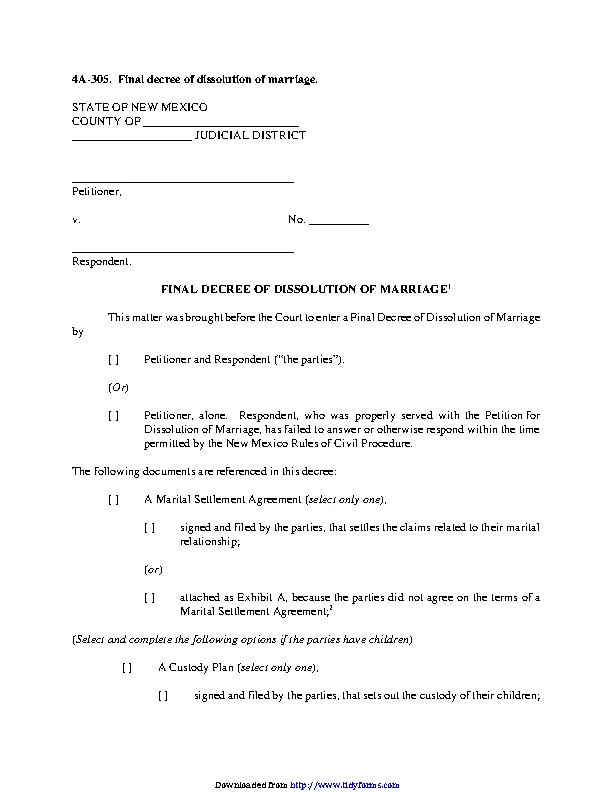 New Mexico Final Decree Of Dissolution Of Marriage Form - PDFSimpli