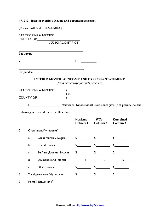 New Mexico Interim Monthly Income And Expenses Statement Form - PDFSimpli